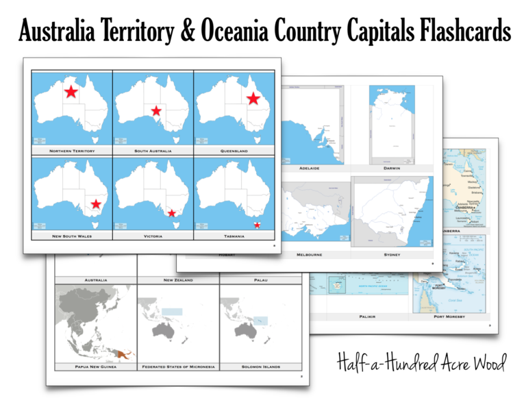 Australia & Oceania Countries Capitals Flashcards : Half a Hundred Acre ...