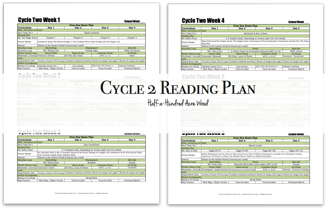 Cycle 2 Reading Plans & Loop Schedules : Half a Hundred Acre Wood