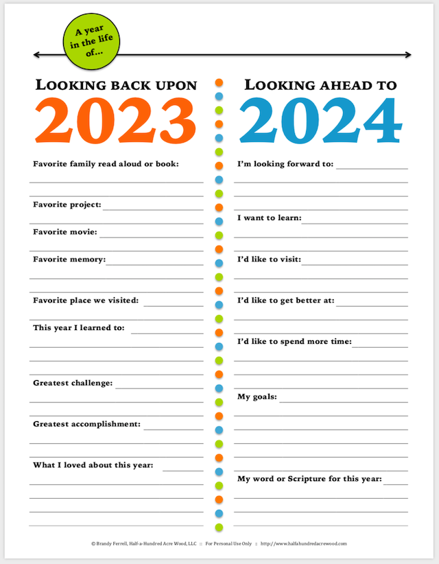New Years Printable: Goals & Reflections : Half a Hundred Acre Wood